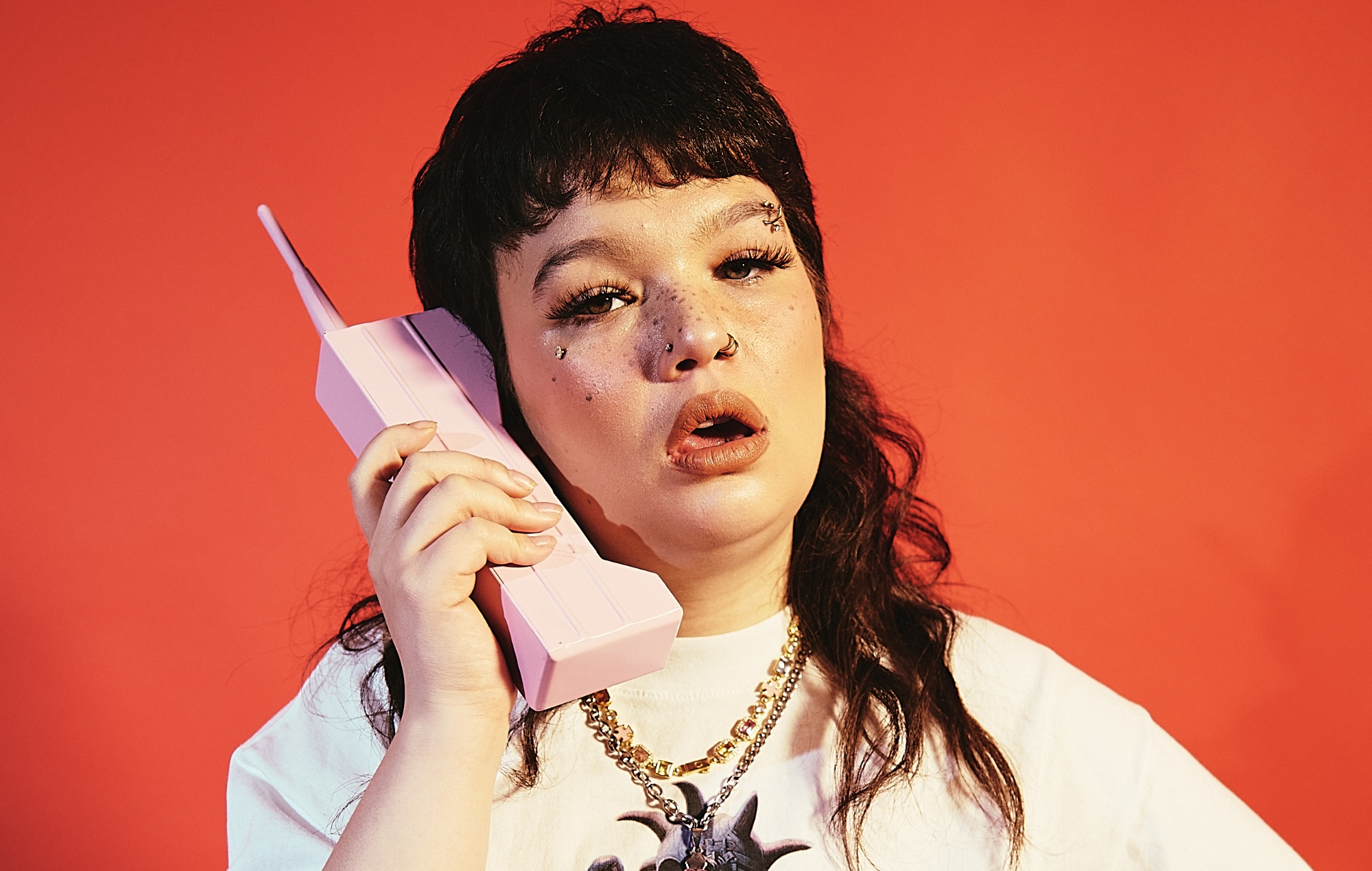 Sotaque (muito) britânico, piercings dourados e um mullet ...